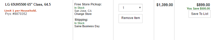 [frys]LG 65UH5500 65" Class(899/fs) > 해외핫딜 | 딜바다닷컴