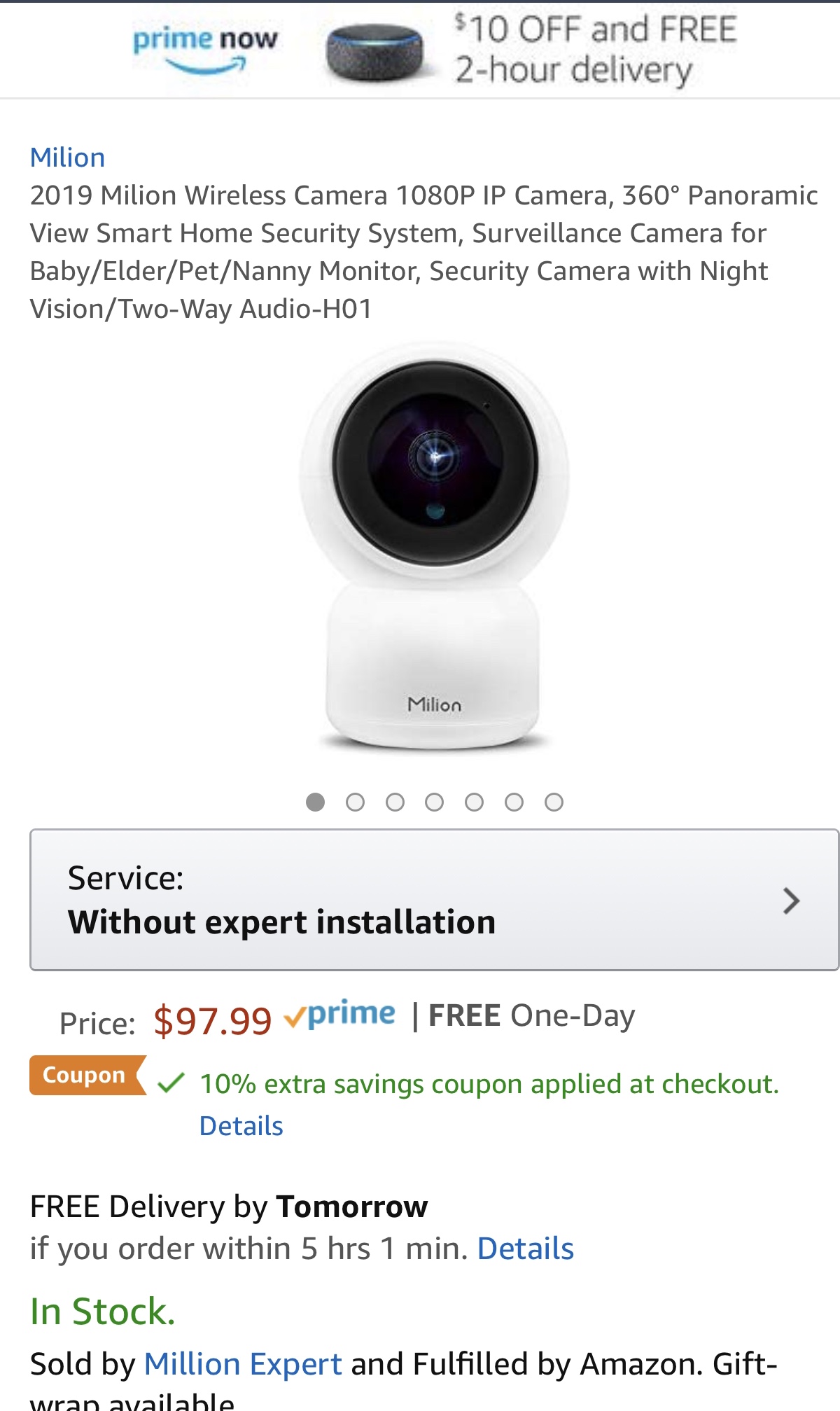 [Amazon] 2019 Milion Wireless Camera 1080P IP Camera, 360° Panoramic ...