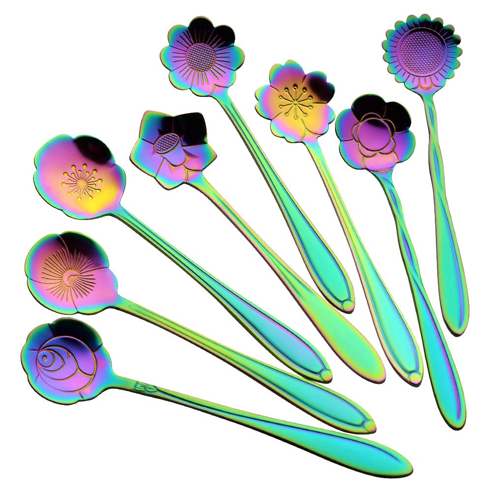 [amazon] AnSaw 8 Pcs Flower Spoon Set, Stainless Steel Reusable Tea ...